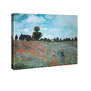 Wieco Art The Poppy Field Near Argenteuil Giclee Canvas Prints Wall Art of Claude Monet Famous Floral Oil Paintings Reproduction Classic Flowers Landscape Pictures Artwork for Bedroom Home Decorations