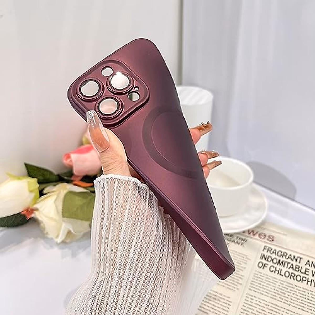 MZELQ Magnetic Case for iPhone 14 Pro Max Case [Compatible with Magsafe] with Camera Protection Cover Soft Silicone Shockproof Protective Design Phone Case for 14 Pro Max Women Girls 6.7" - Burgundy