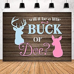 MEHOFOND Buck or Doe Gender Reveal Baby Shower Backdrop Rustic Wood Boy or Girl Deer Photography Background Banner for Dessert Table Supplies Party Decoration Photo Shoot Props Vinyl 7x5ft