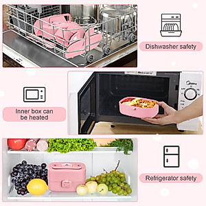 Pawtong Bento Lunch Box with 8oz Soup Thermo, Kids Sustainable Bento Box Leakproof Lunch Food Containers with Lunch Bag, Kids Thermo Insulated Hot Food Jar for School, Trvael (Pink)