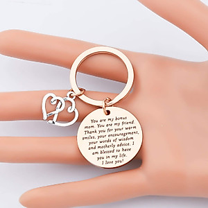 PLITI Step Mom Gift Mother's Day Gift for Mom Bonus Mom Stepmother Mother In Law Keychain Adoption Gifts Bonus Mom Birthday Gifts from Daughter Son (bonus mom RG)