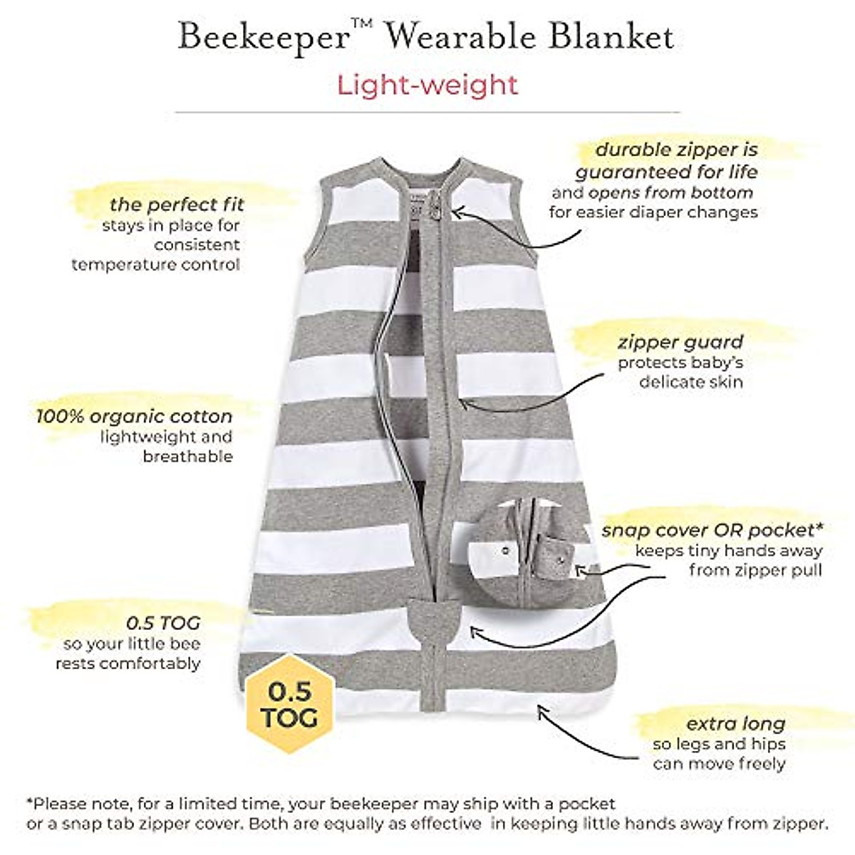 Burt's Bees Baby Unisex Baby Wearable Blanket, 100% Organic Cotton Beekeeper, Swaddle Transition Sleep Bag Medium