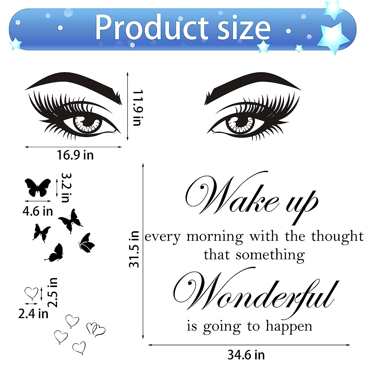 Quotes Wall Stickers Motivational Inspirational Wall Stickers Letter Wall Decals Vinyl Sayings Beauty Eye Wall Decor Positive Words for Women Girls Bedroom Living Room Hallways Home
