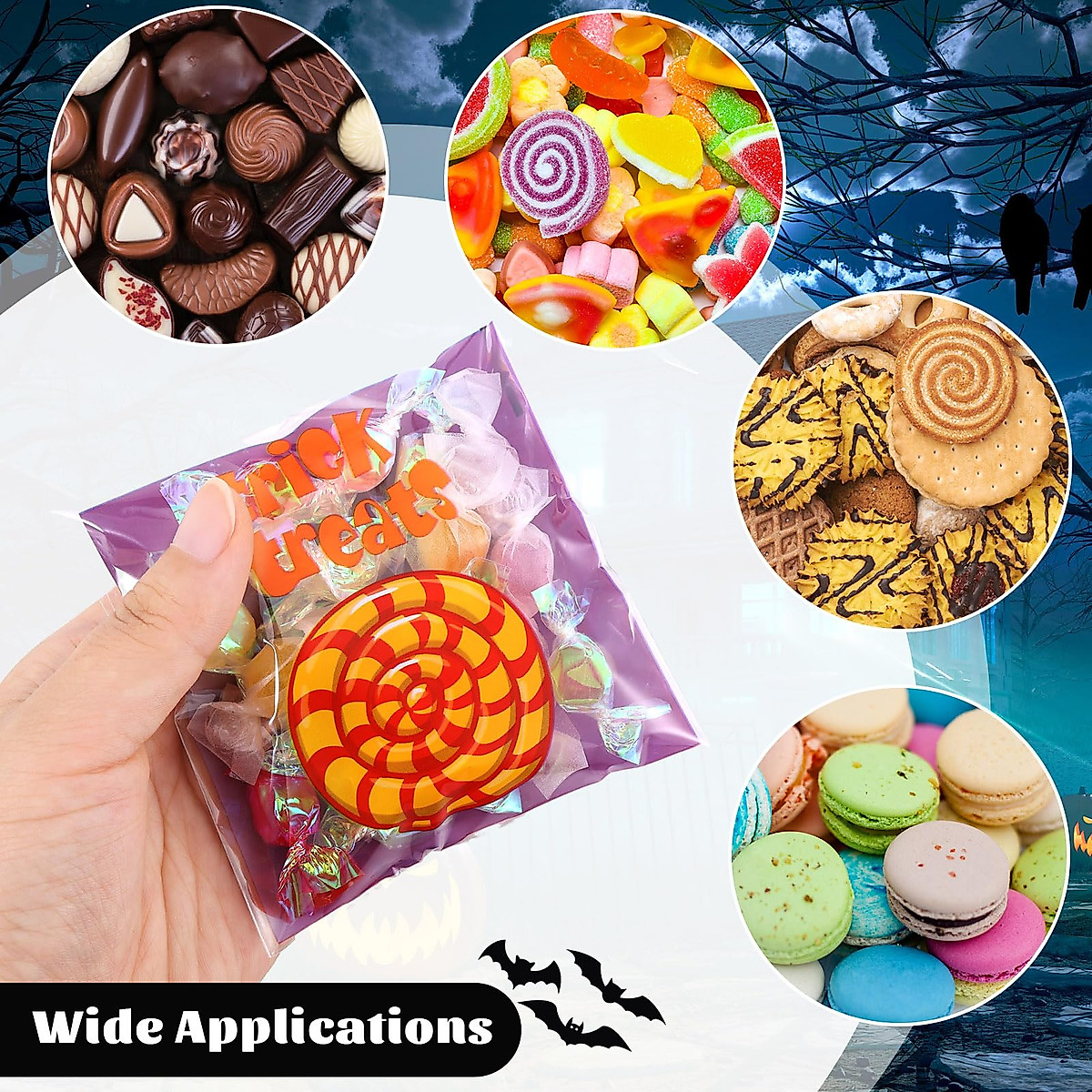 Joottuan 300 Pcs Halloween Cellophane Treat Bags Clear Self Adhesive Candy Bags Plastic Cookie Bags for Party Favors Supplies Halloween Decoration