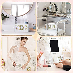 Xuniea MRS Letter Cosmetic Bag Bride Makeup Bag White Cosmetic Toiletry Bag Large Engagement Gift Bag with Zipper Engagement Gifts for Bride Wedding Bridal Shower