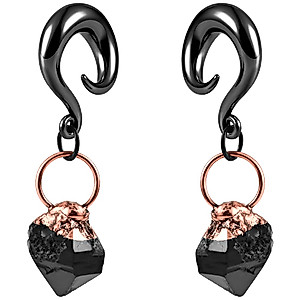 DOEARKO 2PCS Cool Black Natural Stone Ear Plugs Tunnel 316 Stainless Steel Ear Hook Piercing Ear Weight Hangers Pair Selling 2g 0g (4mm(6G), Black)