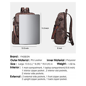 FADEON Laptop Backpack Purse for Women Large Designer PU Leather Laptop Bag, Ladies College Book Bag Shoulder Bags