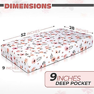 Pink Floral Girl Crib Sheet - 100% Finely Combed Cotton, Breathable, Super Soft Watercolor Rose Baby Girl Crib Sheets, 52' x 28' x 9' Fits Standard Mattress