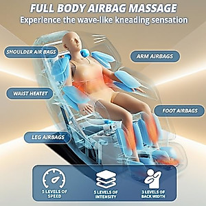 HealthRelife 4D Massage Chair Full Body Zero Gravity Full Body SL Track Intelligent Voice Control Bluetooth Speaker with Heated, Black