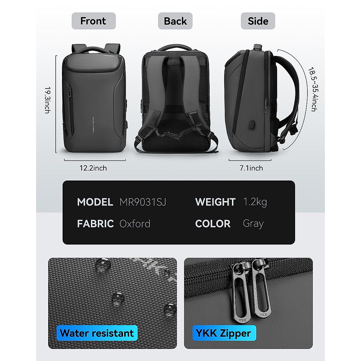 Muzee Business Backpack for Men,Waterproof and Travel Laptop Backpack with USB Charging, Fits 17 Inch Laptop and Tech Gear