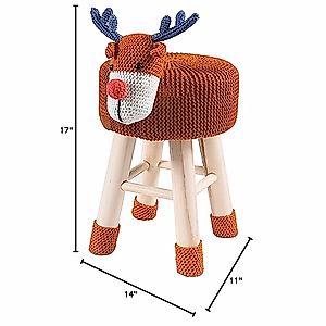 AC Pacific Woodland Deer Stool for Kids, Animal Themed Wooden Ottoman Chair with Soft Plush Fabric, Sturdy Pine Wood Legs, Ideal for Playrooms, Nurseries or Living Rooms, Cinnamon