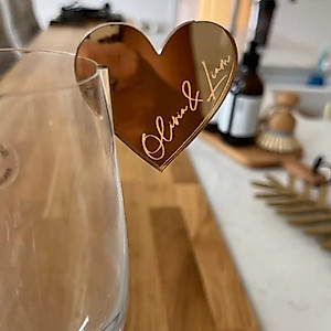 XIAOYUE 20pcs of Blank Wedding Drink Charm,DIY Heart Place Names Wedding Favours,Hearts Acrylic Drink Markers (Rose Gold Mirror)