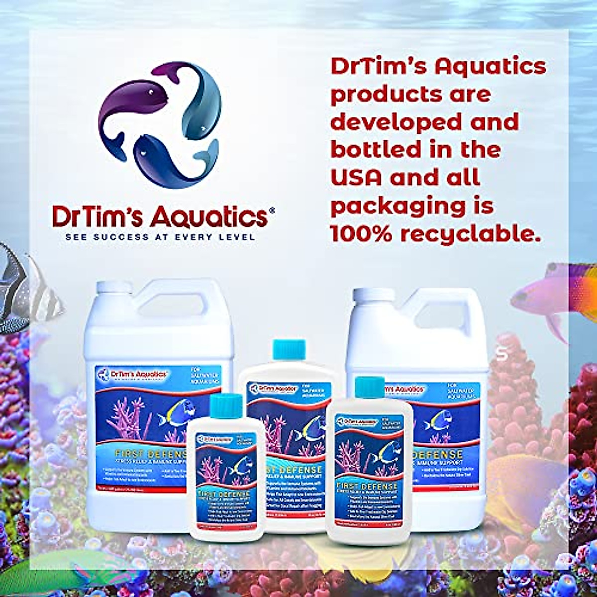 DrTim’s Aquatics First Defense for Saltwater Aquariums – Stress Relief & Immune System Support with Vitamins & Immunostimulants for Fish Tanks 4 oz.