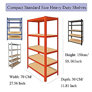 Heavy Duty Shelving Unit, Metal Storage Shelves Pantry Shelves, 5 tier Shelving Unit Adjustable Freestanding Kitchen Wall Shelving Units for Storage Cupboard Under Stairs, Screw Free Installation