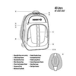HOOEY Ox 40 Liter School Hiking Backpack Rain Cover Hat Strap Laptop Sleeve Hydro Pockets (Gray/Red/Blue)