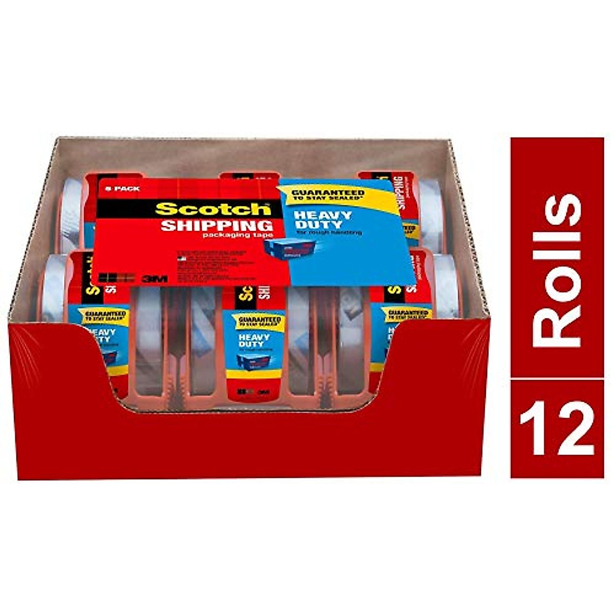 Scotch Tape Heavy Duty Shipping Packaging Tape, 1.88 Inches x 800 Inches, 1.5" Core, Clear, Great for Packing, Shipping & Moving, Rolls with Dispenser (142-6) (2 Pack), 12 Rolls (548415484564864)