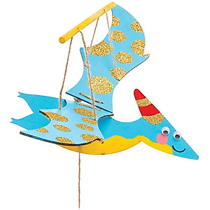 Baker Ross AT670 Dinosaur Wooden Flying Puppet Kits - Pack of 3, Woodcraft for Kids Arts and Crafts Projects