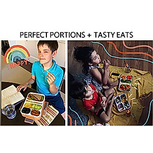 Bento Box for Adults Kids Lunches, Meal Prep Lunch-Boxes for Women Girls Boys | Leakproof Snack Containers for Toddlers Portion Control Container BPA Free | Green + Orange, 5 Compartments, 2 pack