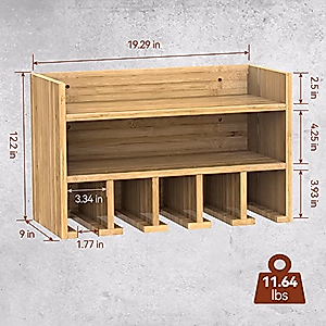 Purbambo Power Tool Organizer Wall Mounted, Bamboo Drills Shelf Rack with Charging Station and 5 Hanging Slots, Power Tools Storage Cabinet