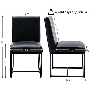 Lei Yu Shunzhi Upholstered Dining Chairs Set of 4 with Black Metal Frame Leg, PU Leather Mid Century Modern Side Chairs Armless Pu Leather Black & Black Leg 4PCS - Pu Leather