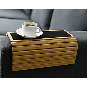 Sofa Arm Tray Table Slinky Secure/Flexible/Foldable Couch Tray Table with Non-Slip Mat for Drinks, Food, Phone or Remote. Sustainable Slinky Bamboo Design (16.5"L x 13.25"W x 0.4"H, Natural Bamboo)