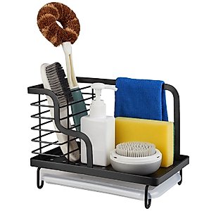 RedCall Kitchen Sink Caddy Sponge Holder,Large Stainless Steel Sponge Holder for Kitchen Sink with Drain Tray,Rustproof Sponge Dish Brush Soap Dispenser Holder Organizer Countertop