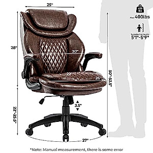YI DANICA High Back Big & Tall 400lb Office Chair - Heavy Duty Base, Adjustable Tilt Angle Large Bonded Leather Ergonomic Executive Desk Computer Swivel Chair