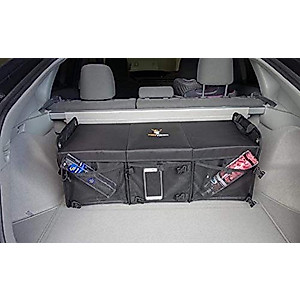 Tuff Viking Convertible Large 3 Compartment SUV Trunk Organizer | Truck Bed Organizer with Cover for Trucks, Cars, SUVs and Groceries. PATENTED ( 4-in-1 with Cover, Black)
