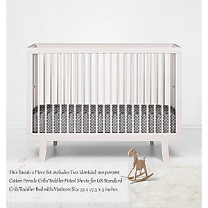 Bacati - 2 Pack Mix and Match Pin Dots Neutral 100% Cotton Universal Baby US Standard Crib or Toddler Bed Fitted Sheets (Pin Dots, Grey)