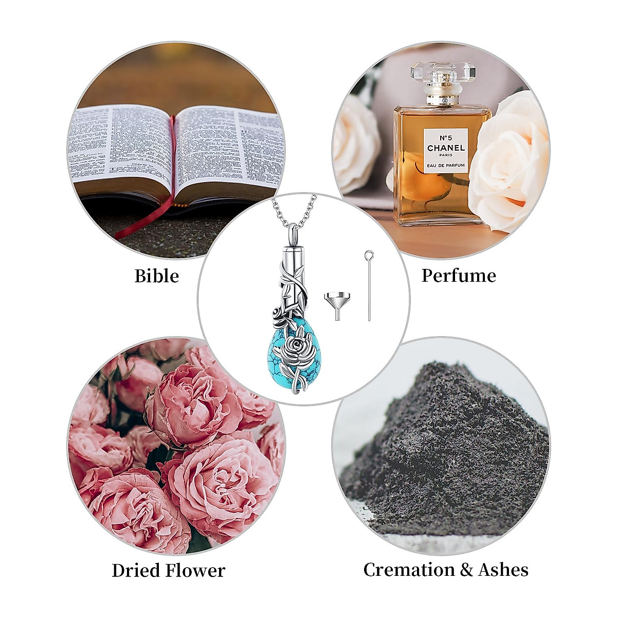 BDL Turquoise Necklace - Sterling Silver Rose Teardrop Naturl Turquoise Cylinder Pendant Necklace, Boho Necklace, Western Jewelry for Wife or Mom, 18"…