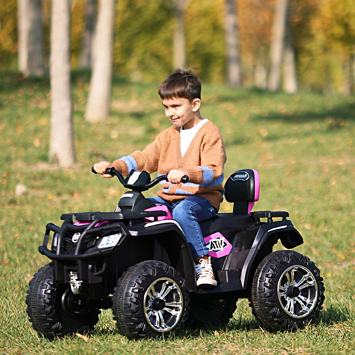 Joywhale 24V 2-Seater Ride on ATV 4WD Quad Powerful 4-Wheeler Electric Car for Big Kids, with 400W Strong Engine, 9AH Large Battery, Metal Suspension, Soft Braking, Music & Bright Headlights, Pink