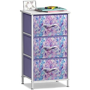 Sorbus Nightstand Storage Organizer Chest with 3 Drawers - Kids Girls, Boys Bedroom Furniture Chest for Clothes, Closet Organization - Steel Frame, Wood Top, Fabric Bin (3-Drawer, Blue/Pink/Purple)