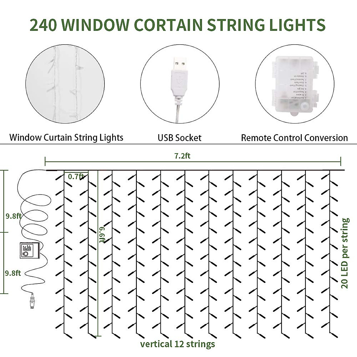 KASZOO 12 Pack Artificial Ivy Leaf Plants with 240 LED Window Curtain String Lights, Fake Plants Vine Hanging Garland, Hanging for Wall Party Wedding Room Home Kitchen Indoor & Outdoor Decoration