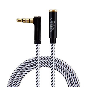 CableCreation Headphone Extension Cable, 90 Degree TRRS 3.5mm Male to Female Audio Extension Cable 4-Conductor(Microphone) for Car Headphones,Speaker,Laptops,Smart Phones, 6 Feet