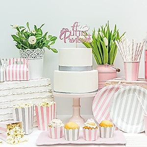 RoadSea A Little Princess Cake Topper - Gender Reveal Party Cake Supplies - Swan Welcome Baby Girl 1st Birthday Party Decorations - Pink Glitter