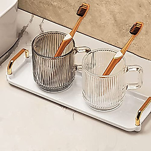 2 Pack Plastic Serving Tray with Gold Handle, 12 x 4 inch White Decorative Tray with 1”Wall, Long Narrow Coffee Table Tray Rectangular Tea Tray Decor with for Living Room Countertop Bathroom S Halyuhn