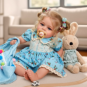 JIZHI Lifelike Reborn Baby Dolls - 18 Inch Realistic-Newborn Baby Dolls Blond Girl Handmade Real Life Toddler Dolls with Clothes for Kids Age 3+