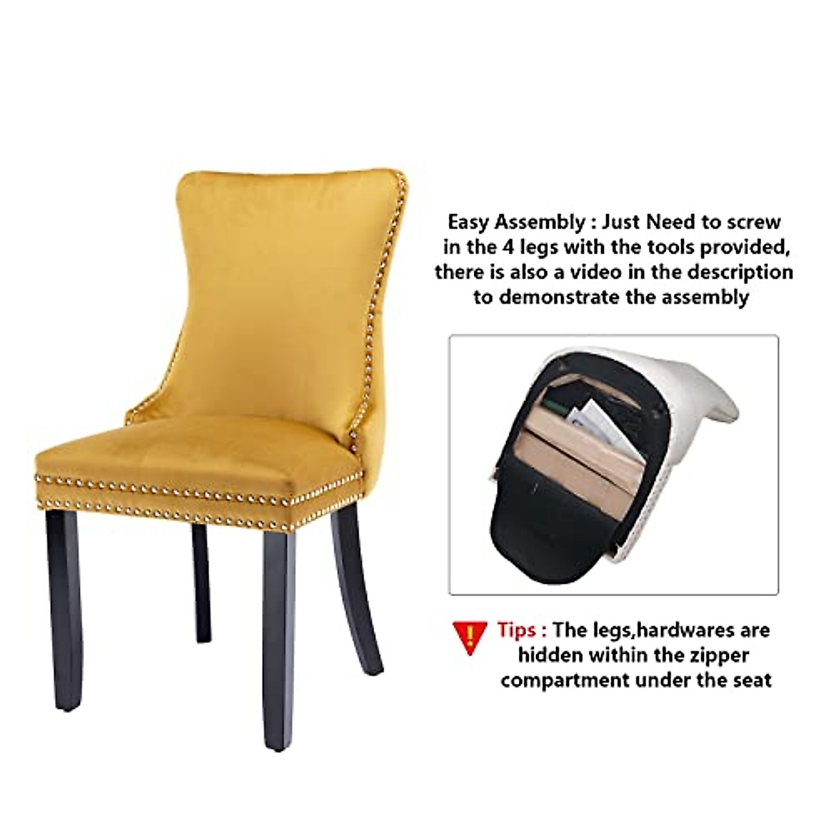 Velvet Upholstered Dining Chairs Set of 2 Wingback Kitchen Room Accent Chairs Solid Wood Leg Dinner Chairs with Nailhead Trim Button Tufted Back,Stylish,Luxury and Elegant (Golden Yellow)