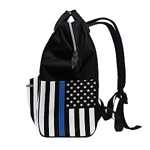 DerlonKaje Large Capacity Baby Diaper Bag Thin Blue Line American Police Flag Durable Multi Function Travel Backpack