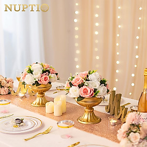 NUPTIO Pcs of 10 Fake Flower Ball Arrangement Bouquet,15 Heads Plastic Roses with Base, Suitable for Our Store's Wedding Centerpiece Flower Rack for Parties Valentine's Day Home Décor (Pink & White)