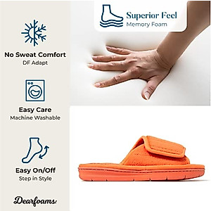 Dearfoams Men's Adjustable Indoor/Outdoor Memory Foam Machine Washable Summer Slide Slipper, Mandarin, 9-10