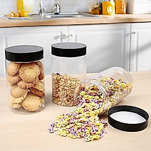 LotFancy Plastic Jars with Lids, 27 Oz Pack of 3 Clear Containers, Refillable Short-term Food Storage Containers, Sealed and Leakproof Design