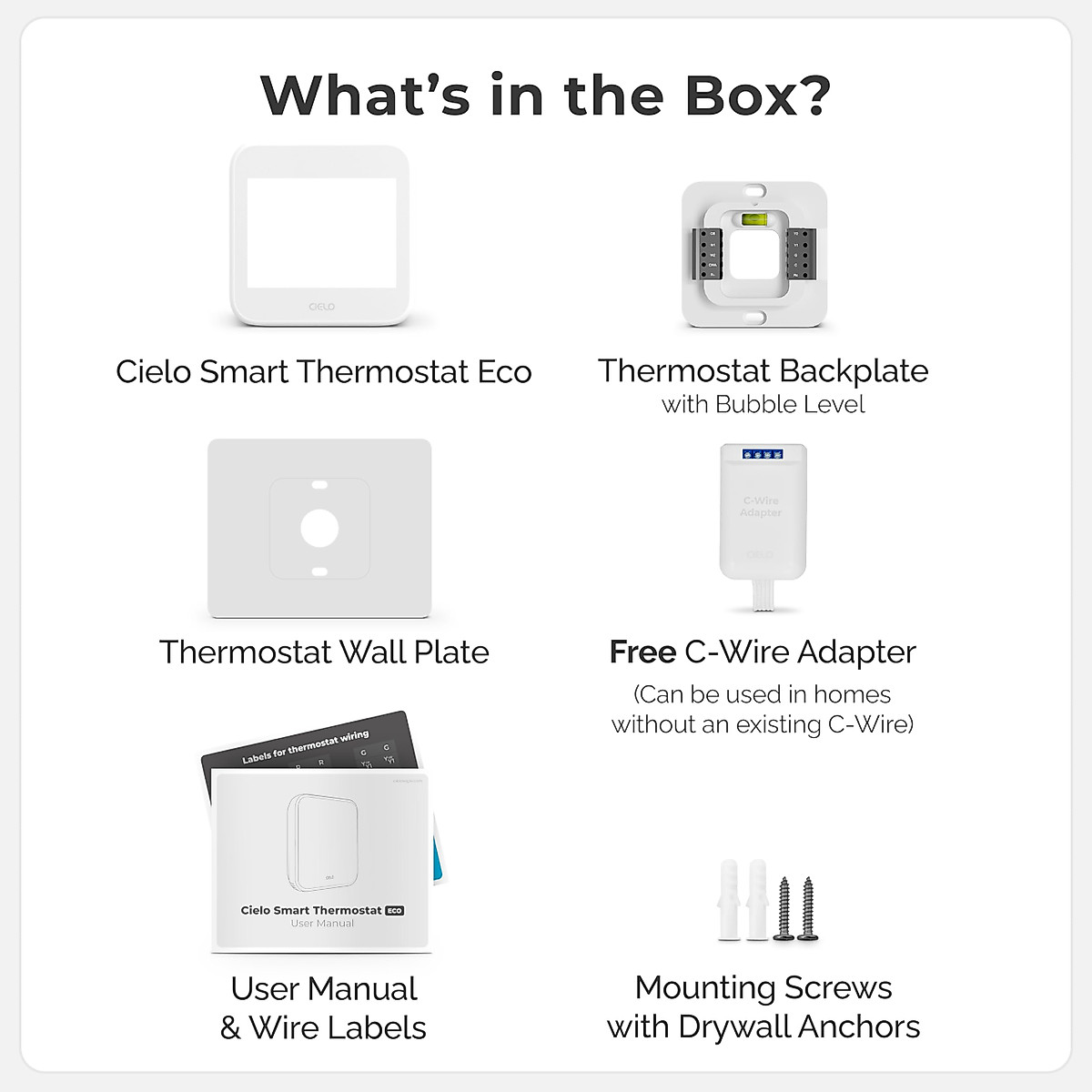 Cielo Smart Thermostat Eco | Energy Star Certified Thermostat | Supports Conventional Systems up to (2H/2C) & Heat Pumps (4H/2C) | Free C-Wire Adapter in Box | NOT for Mini Split Systems | (White)