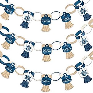 Big Dot of Happiness Happy Passover - 90 Chain Links and 30 Paper Tassels Decoration Kit - Pesach Jewish Holiday Party Paper Chains Garland - 21 feet