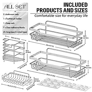 QQJOYCCI 4 Pack Shower Caddies Bathroom Shelf,No Drilling Adhesive Bathroom Storage Organizer,304 Stainless Steel Rustproof Shower Rack for Bathroom Organizer/Shower Organizer/Kitchen