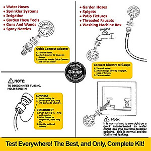 Flow Doctor Water Pressure Glycerin Filled Gauge Kit, All Purpose, 6 Parts Kit, 0 To 200 Psi, Standard 3/4" Female Garden Hose Thread Plus 5 Adapters To Test in Multiple Locations Indoors and Outdoors
