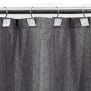 Crystal Shower Curtain Hooks Rings: Bling Glitter Sparkle Shiny Clear Diamond Decorative Shower Curtain Hooks - Luxury Fancy Glam Square Rhinestones Curtain Rings & Hangers for Bathroom - Set of 12