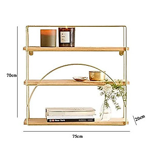 QUUL Wall Mounted 3 Tier, Metal Display Organizer Rack Holder Floating Shelves for Bedroom Living Room Kitchen Office Golden