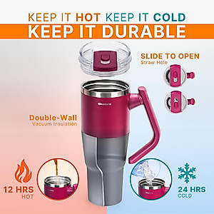 SKETORA 32 oz Tumbler with Rotatable Handle & 3 in 1 Sliding Lid - Stainless Steel Travel Coffee Mug for Hot & Cold Drinks (Twilight Ombre)