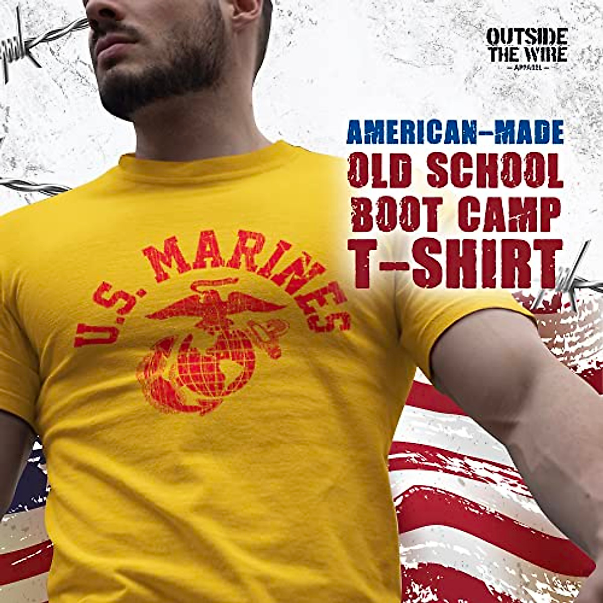 OUTSIDE THE WIRE APPAREL Leatherneck for Life Old School Gold USMC Shirts for Men - Marine Corps T Shirts Attire - US Marine Corps Gifts for Men
